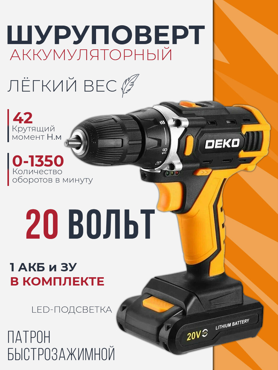 Аккумуляторная дрель-шуруповерт Banger 20V ONE+ для дома, 20 В, 1.5 Ач, 083-1042 шуруповерт аккумуляторный дрель аккумуляторная 20V