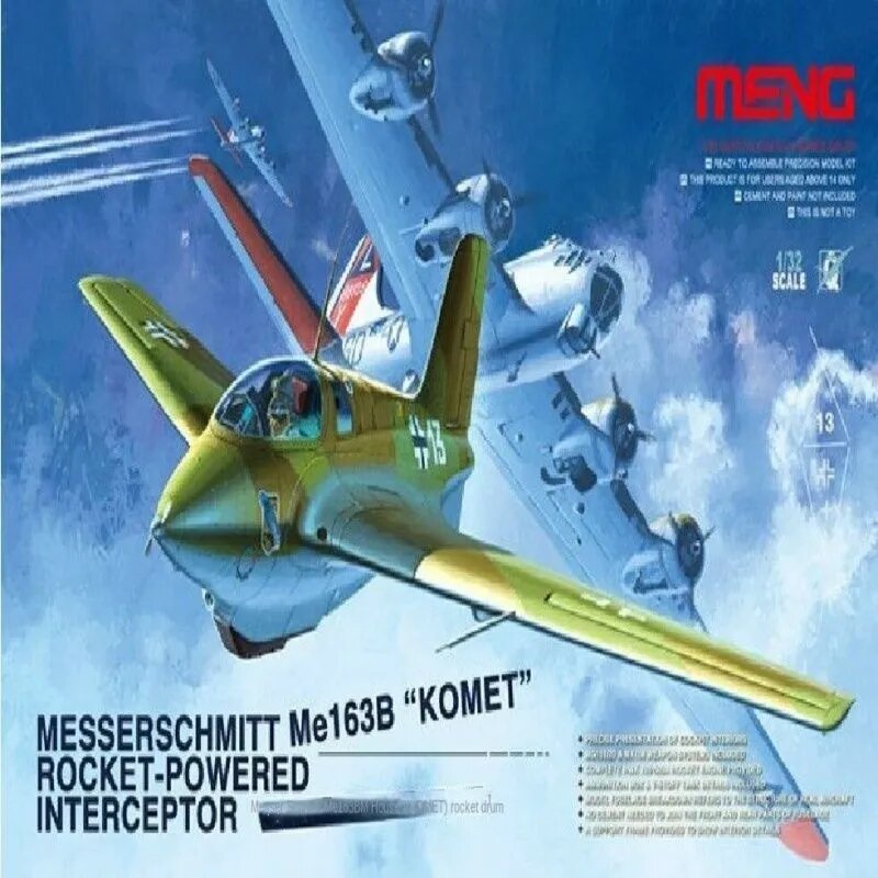 Meng 1/32 qs-001 мессершмитт me 163b "komet" перехватчик с ракетным двигателем самолеты