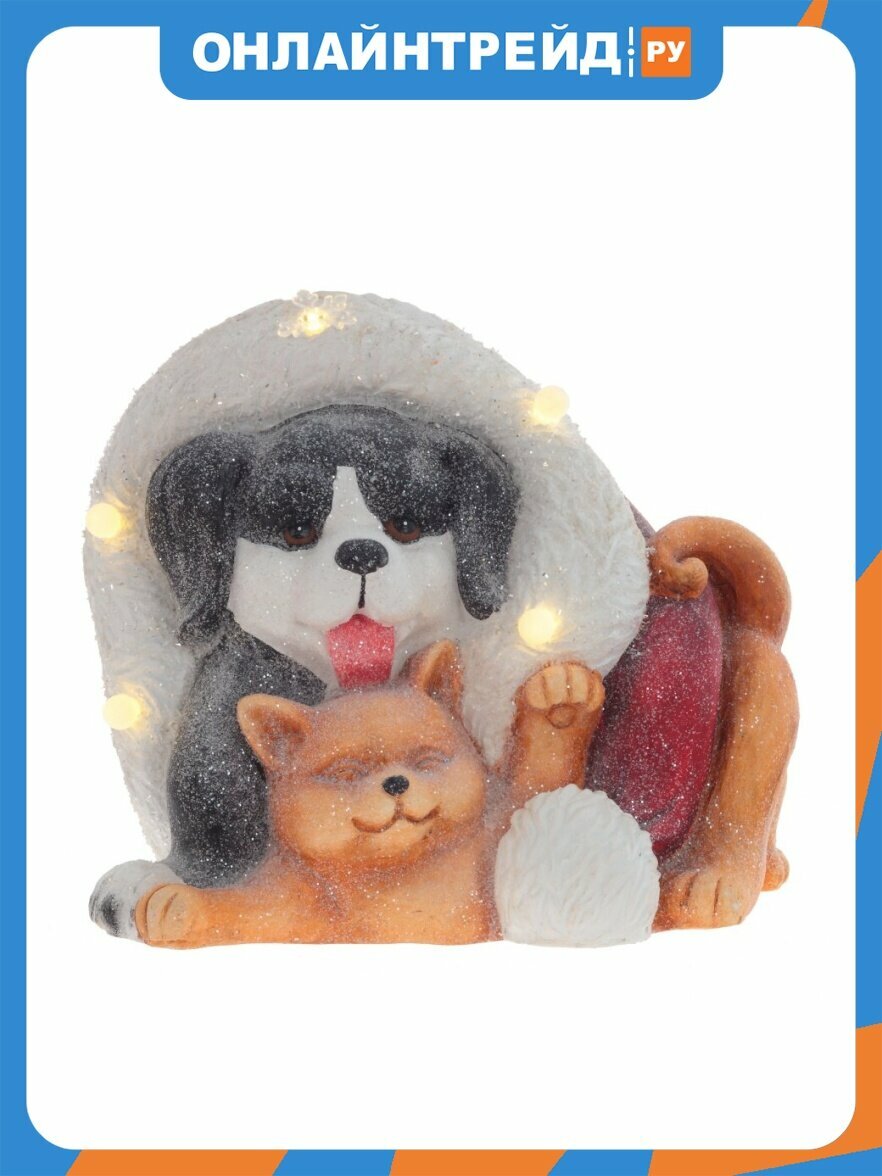 Фигурка декоративная Remeco Collection с подсветкой "Щенок и котёнок ", 37х29х32 см