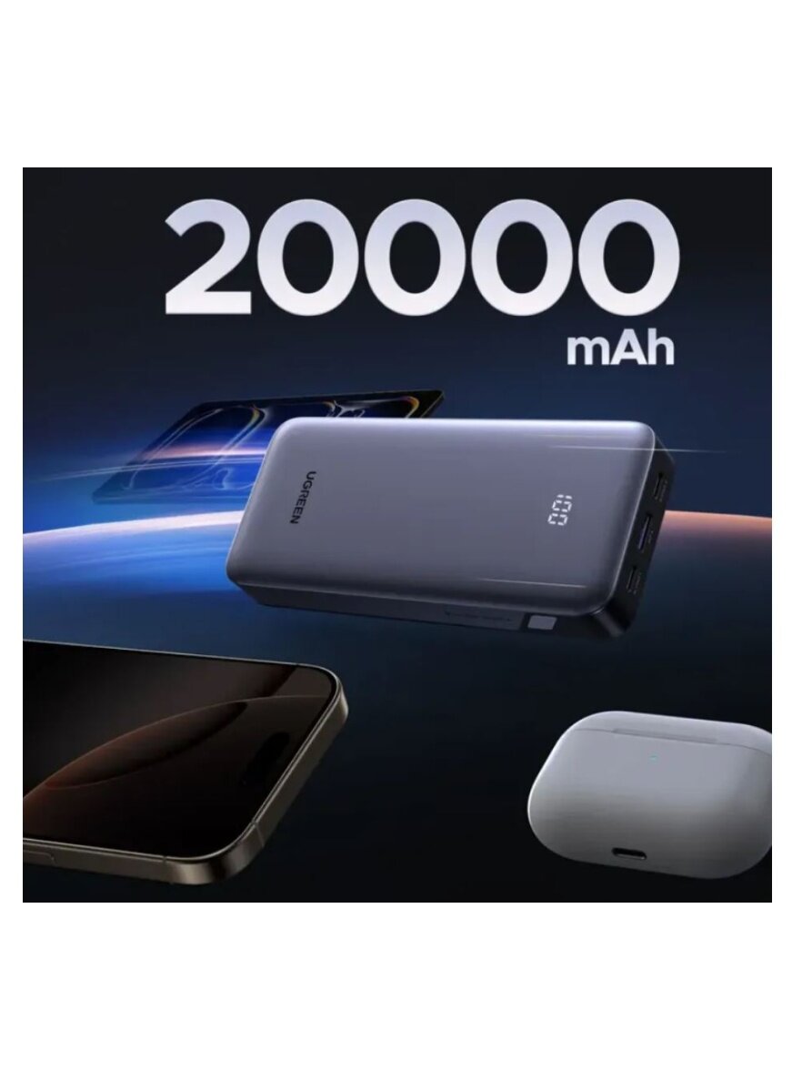 Внешний аккумулятор Ugreen PB532 20000mAh, 30W, темно-серый (55989B)
