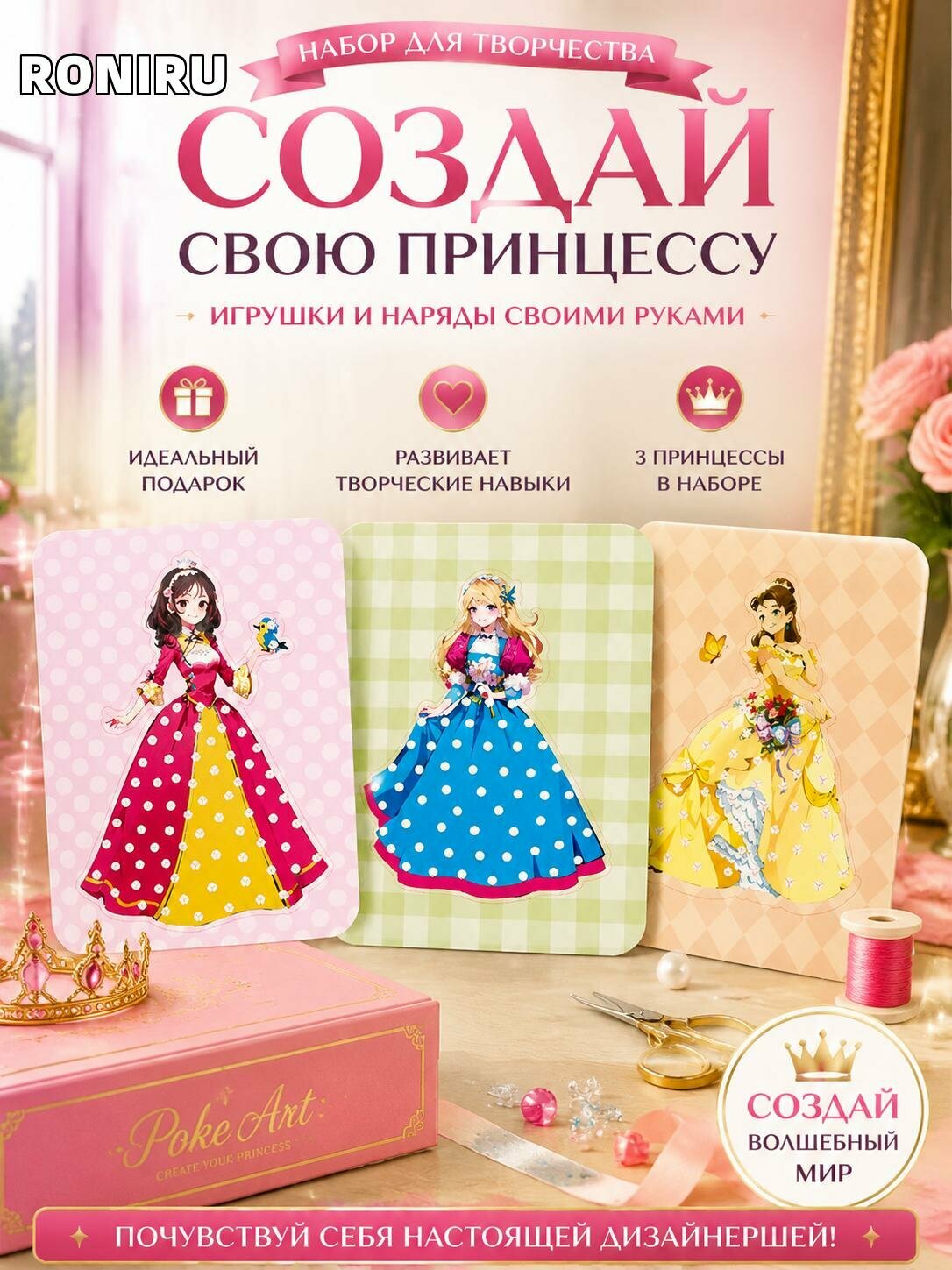 Набор для творчества Poke Art для девочек — создание игрушек и нарядов для принцесс своими руками на день рождения