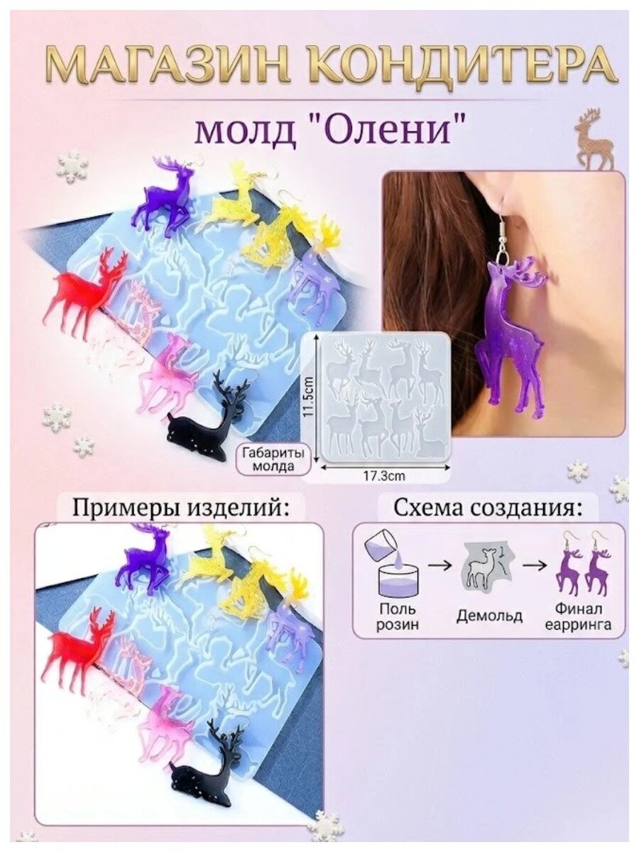 Силиконовый молд "Олени" для мастики и эпоксидной смолы и шоколада — фото 1