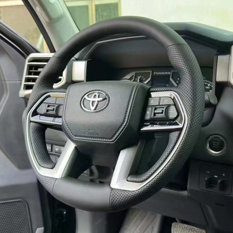 Чехол на рулевое колесо 2023 Toyota Tundra из искусственной кожи, черный с черными швами, полное покрытие