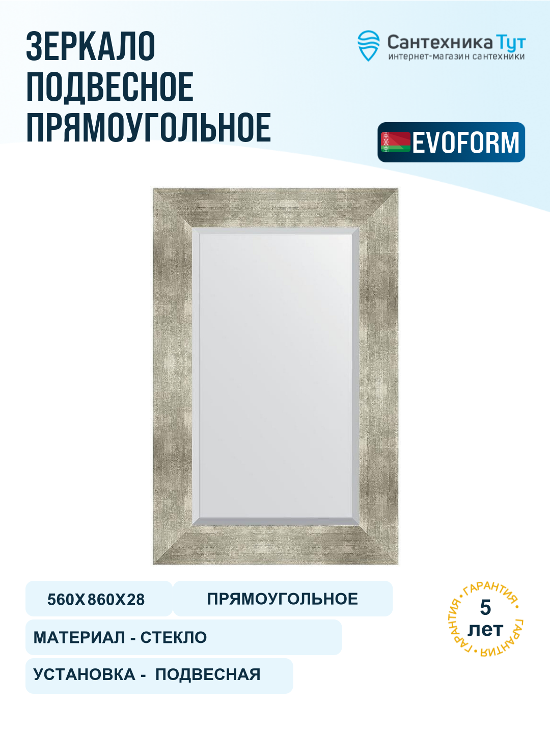 Зеркало Evoform Exclusive 86х56 BY 1140 с фацетом в багетной раме - Алюминий 90 мм