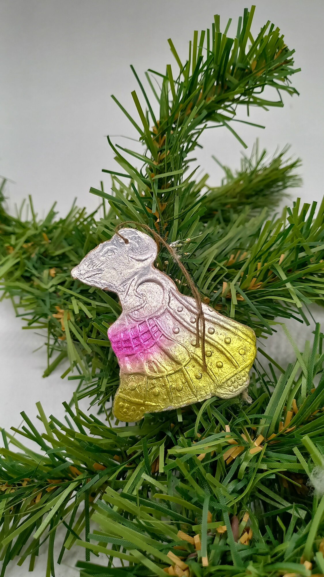 Елочная игрушка Мышка из сказки теремок подвесная винтажная советская, картонаж, СССР