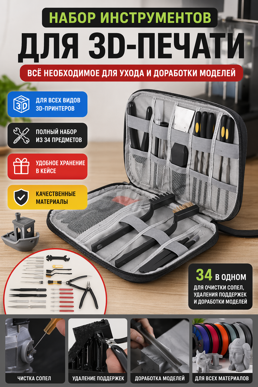 Расходник для печати 32 Piece 3D Print Tool Kit, совместимый, Усилитель глянца (gloss enchancer), 32 шт
