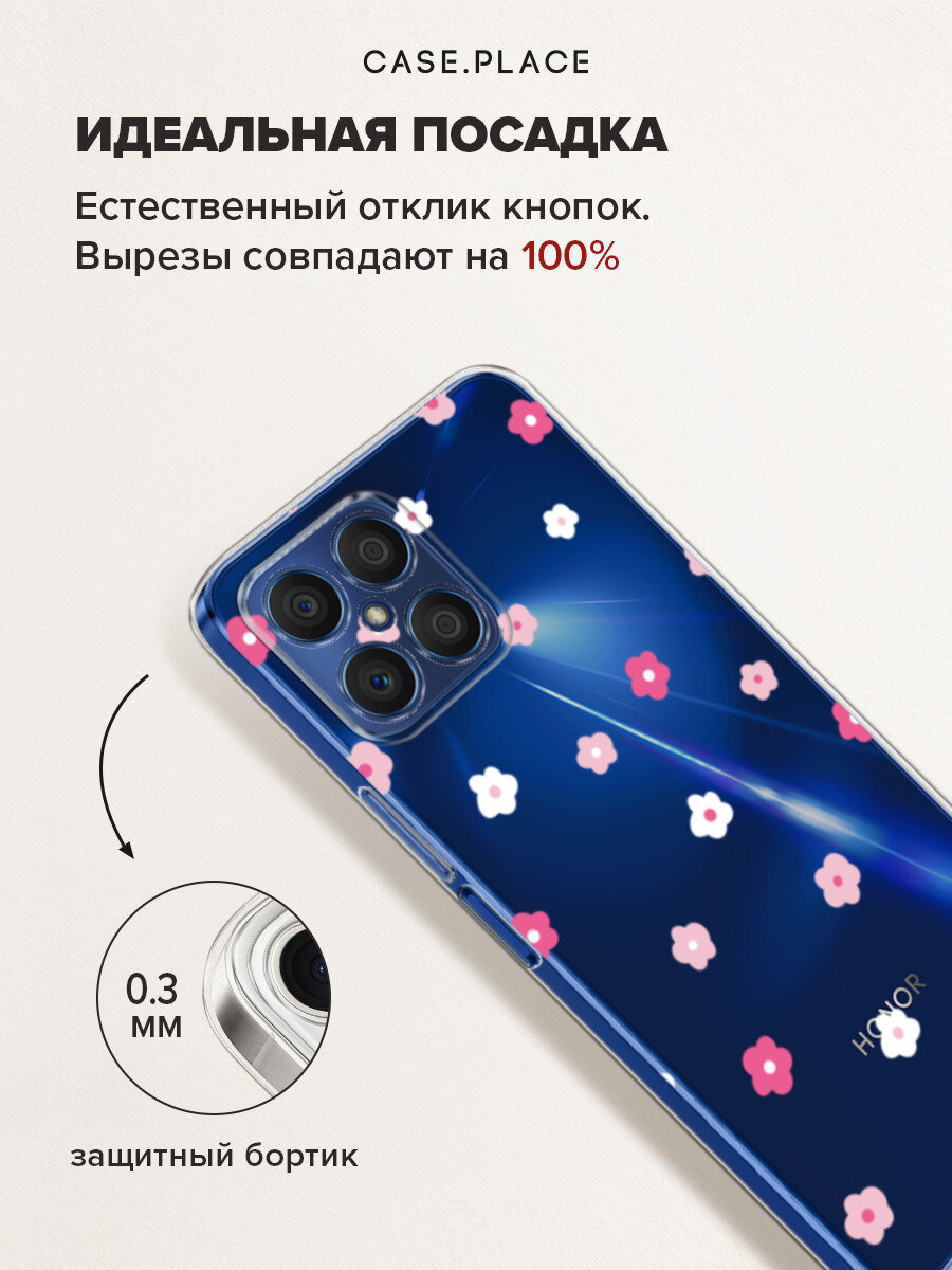 Чехол на Honor X8 / Хуавей X8 с принтом "Весенние цветочки рисунок", прозрачный — фото 1