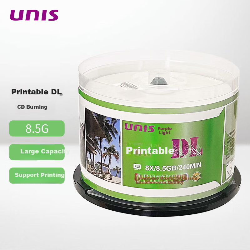 UNIS DVD+R DL печатные пустые диски 8x скорость 8.5GB высокая емкость однозначный двойной слой оптимальная упаковка 50
