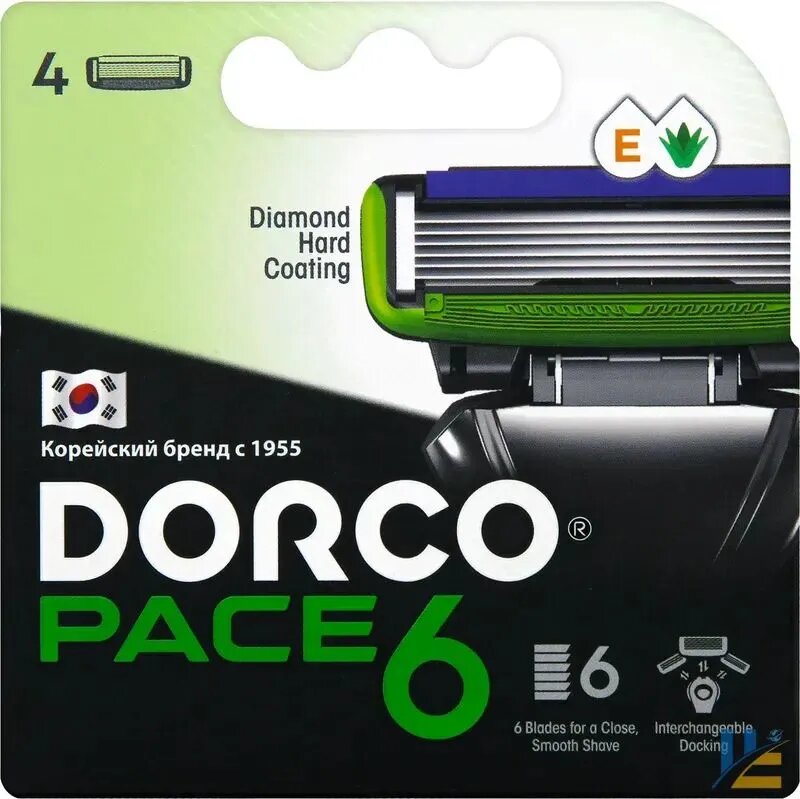 Dorco Сменные кассеты PACE6, 6 лезвий, крепление PACE, увл. полоса (4 сменные кассеты)