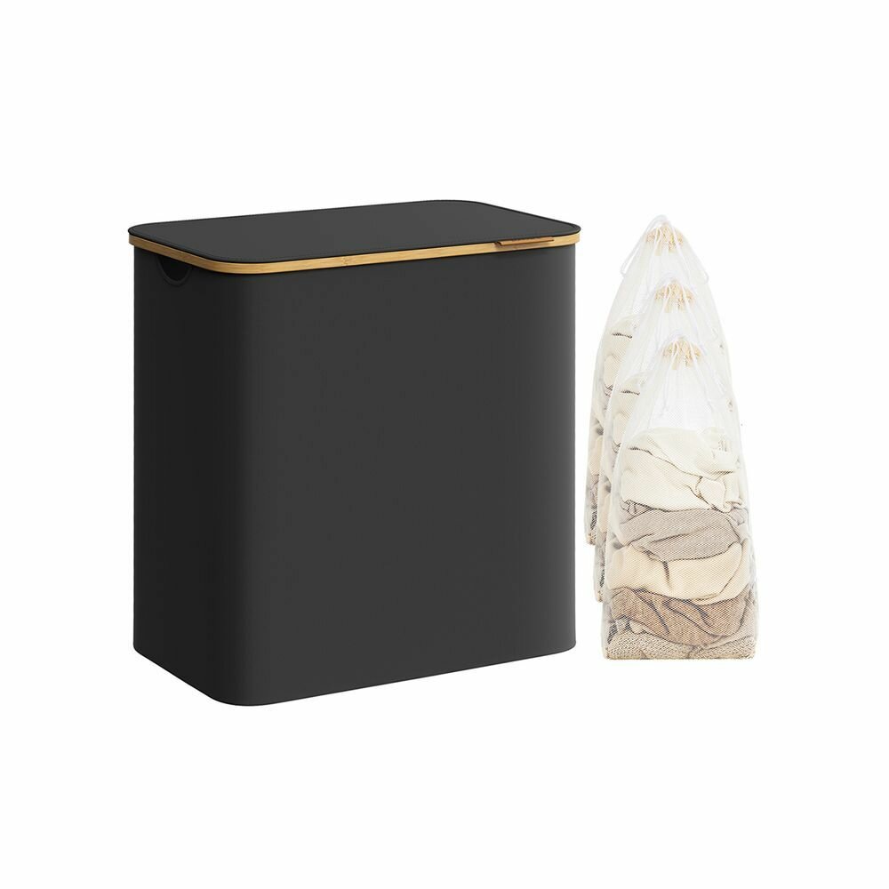 Корзина для белья 150 л SONGMICS - с крышкой, 3 отделения, 60 x 38.5x 70.5 см, цвет черный LCB515B01