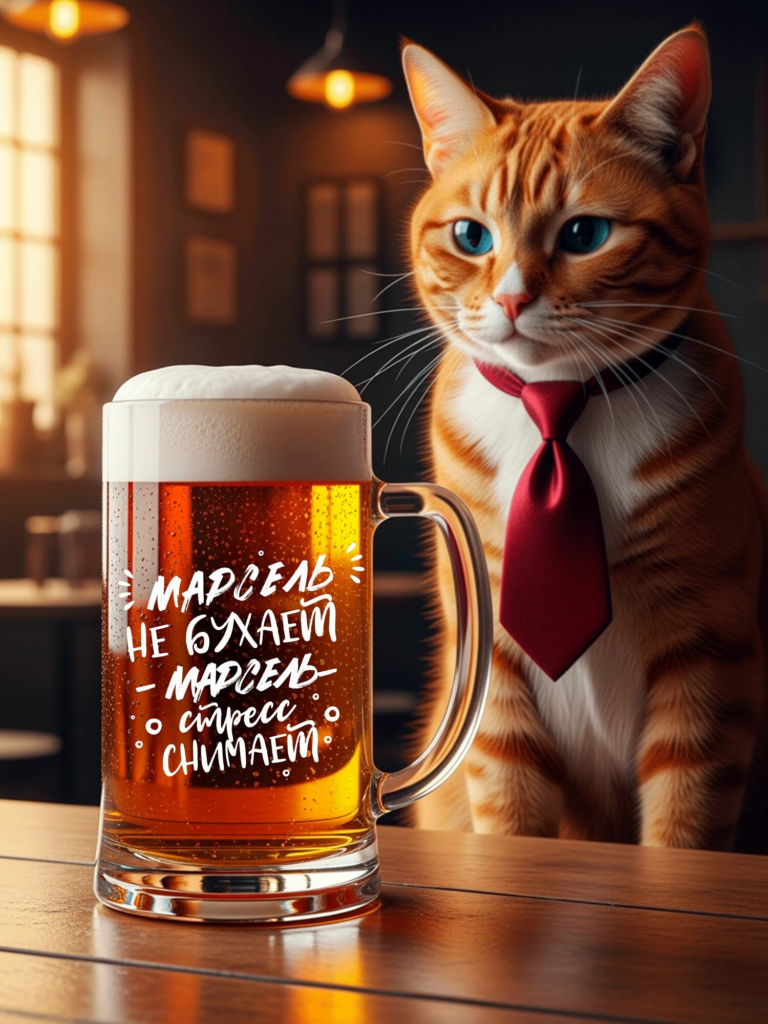 Оригинальный подарок Марселю, прикольная пивная кружка