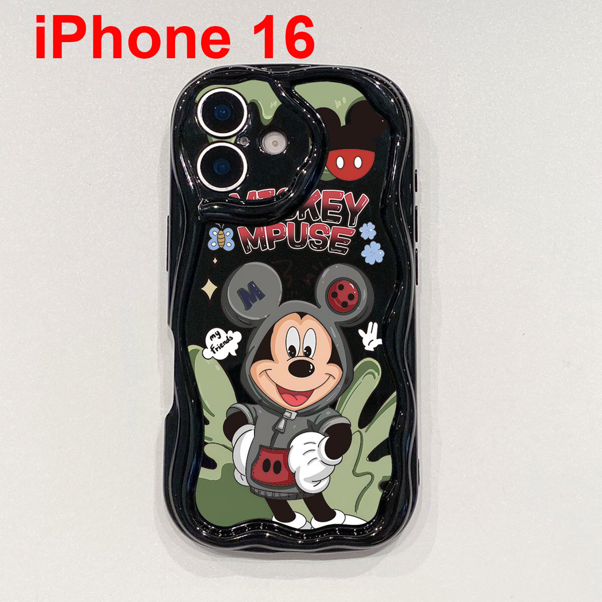 Необычный чехол для iPhone 16 , мягкий, гладкий, с изображением Микки и Минни Маус.