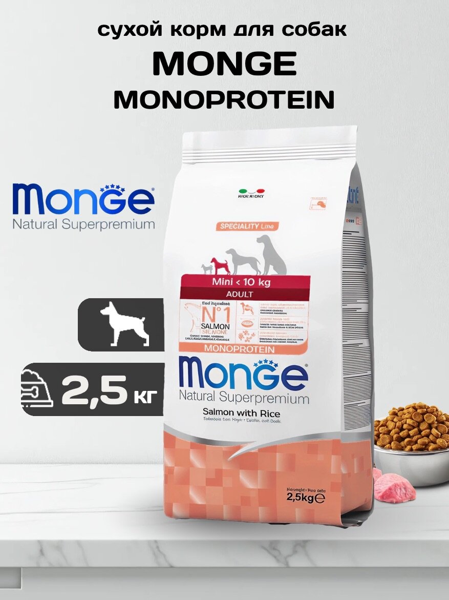 Сухой корм для собак мелких пород Monge Speciality Adult Mini (Лосось, рис) - 2,5 кг