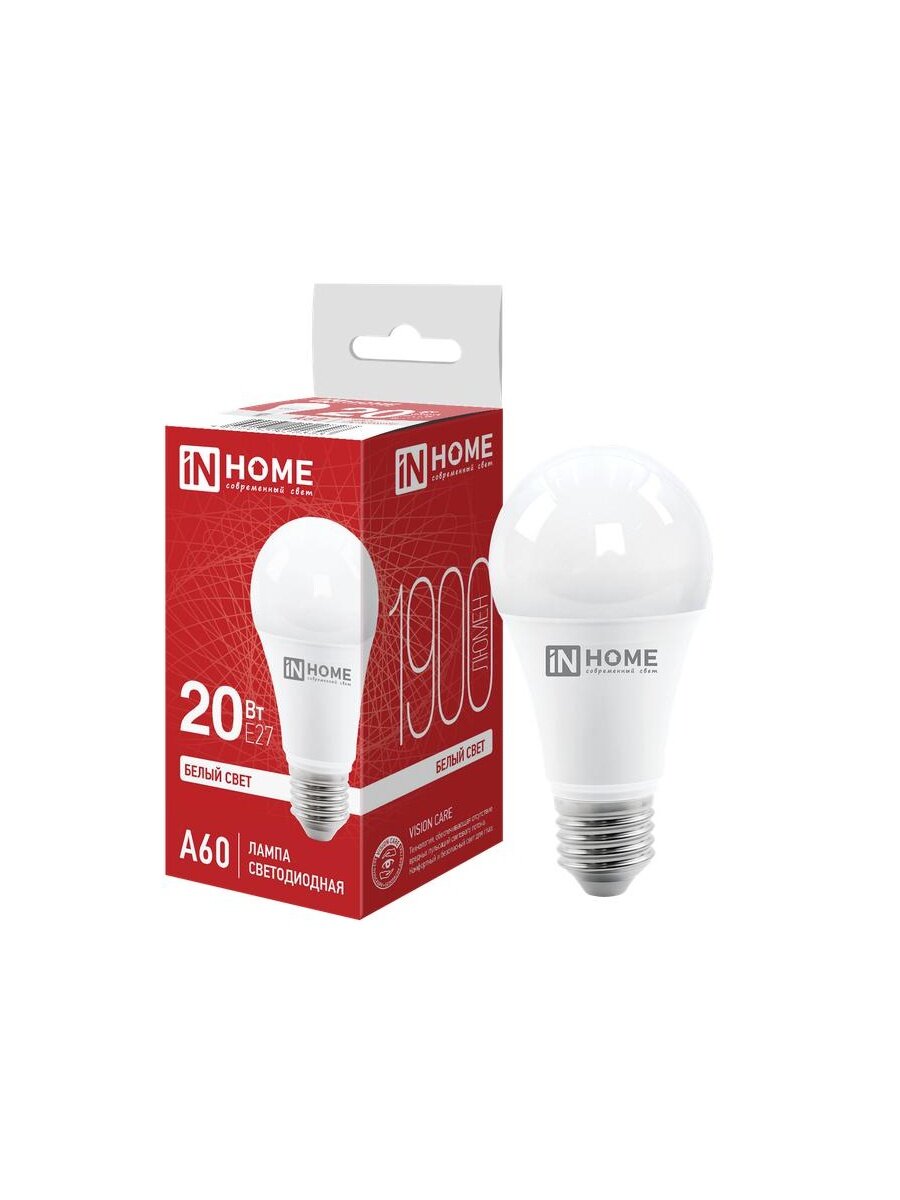 Лампа светодиодная LED-A60-VC 20Вт грушевидная 4000К нейтр. бел. E27 1900лм 230В IN HOME 4690612020303