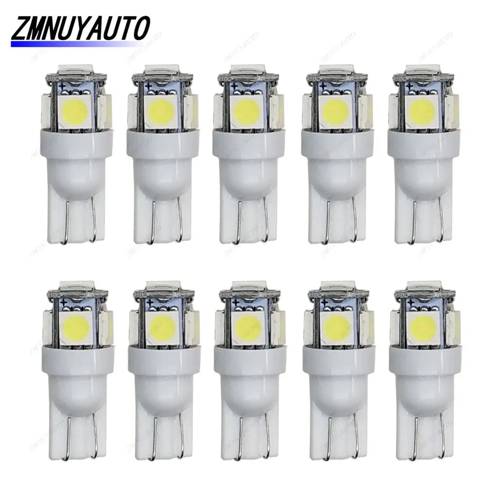 10 шт. T10 LED W5W 5050 5SMD 12 В светодиодный внутренний светильник автомобиля, лампа номерного знака, поворотные лампы 5w5 t10, белый, красный, желтый, зеленый, розовый, синий