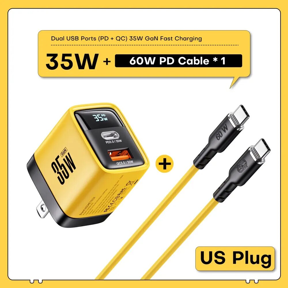 Зарядное устройство ASOMETECH 35W GaN с кабелем USB-C, US Plug