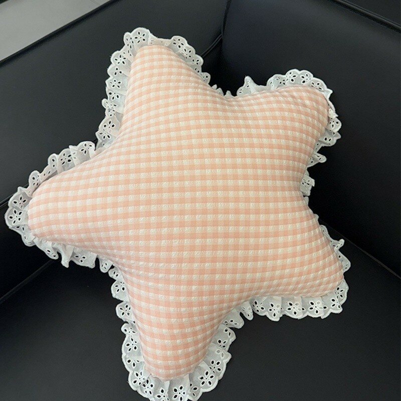 Moon pillow yellow and blue soft cushion for relaxation and reading corner pink star