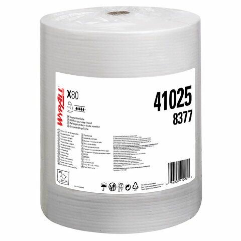 Протирочный нетканый материал KIMBERLY-CLARK Wypall X80, 475 листов в рулоне, 31,5х30 см, белый, 8377