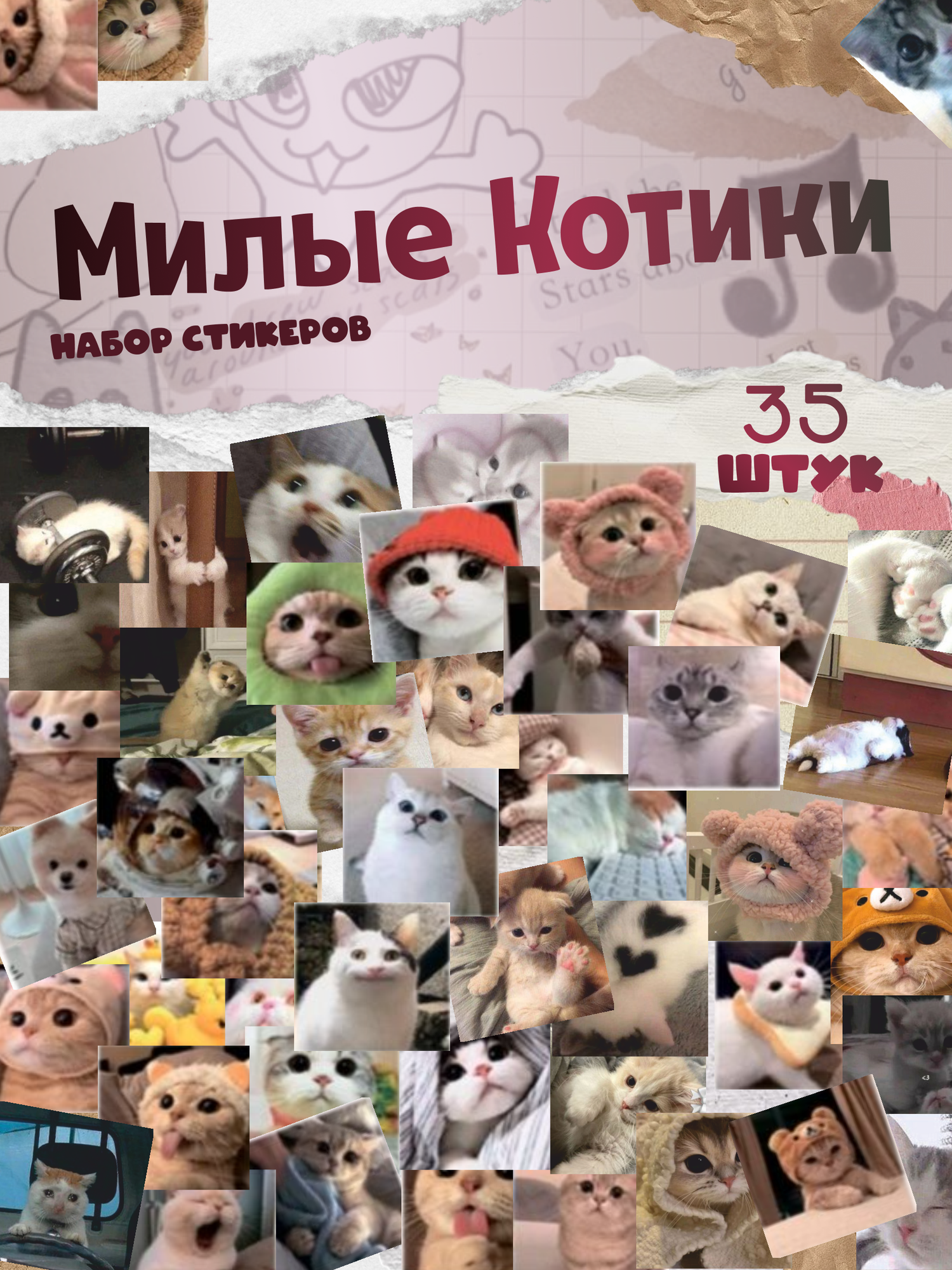 Наклейки котики стикеры для скрапбукинга мемы