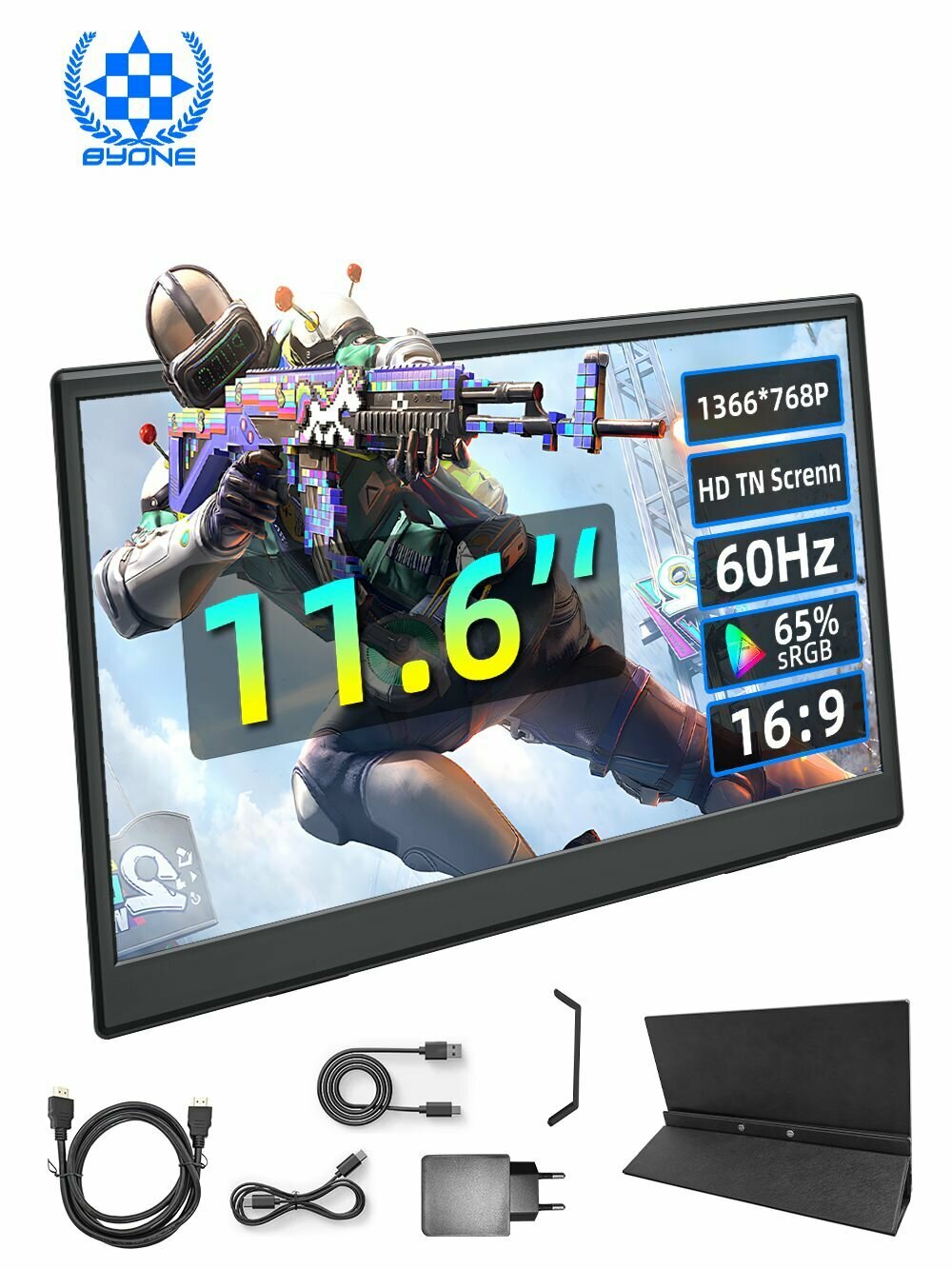 BYONE 11.6" Монитор ZA11.6 (ZA11.6), TN, 1366x768 HD, 60 Гц, черный