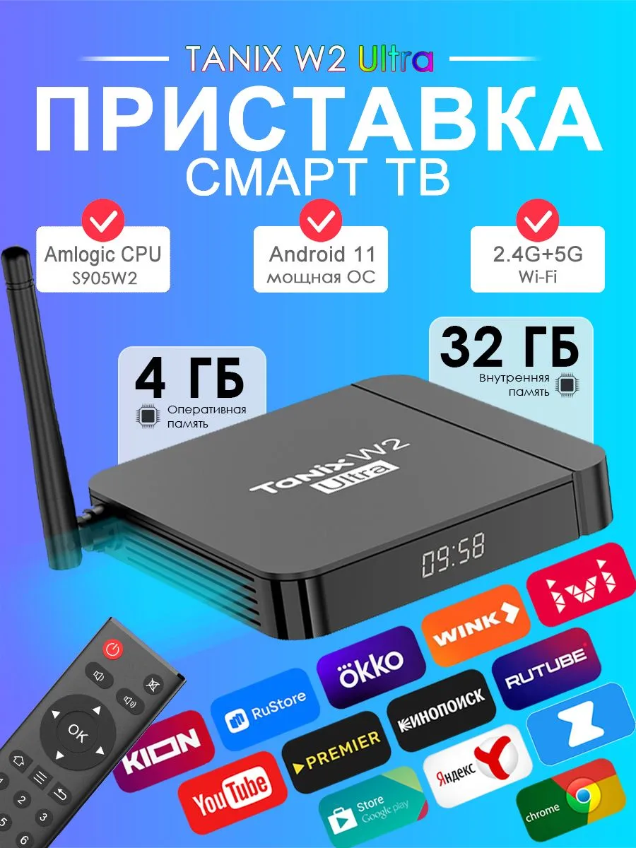 Медиаплеер Tanix W2 Ultra 4/32GB S905W2 смарт ТВ приставка Android 11 Караоке система