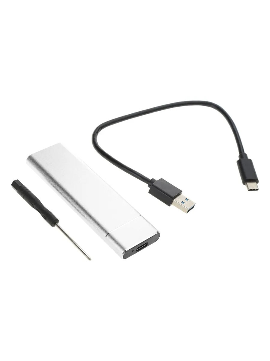 Бокс корпус для внешнего жесткого диска SSD M.2 (B key) - USB 3.1 (Type-C) GSMIN BX-03 до 10 Гбит/с (Серебристый) для M.2 накопителя внешний корпус