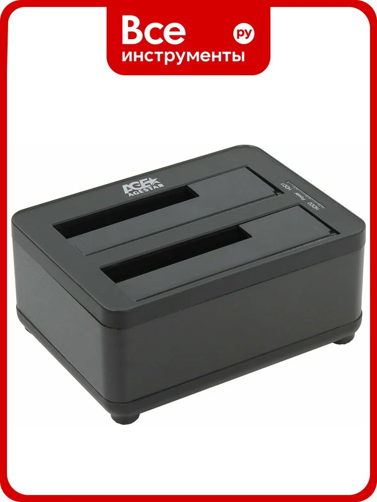 Докстанция AgeStar USB 3.0 2x2,5"/3,5" SATAIII, clone, пластик+алюминий, черная, 3UBT8 (BLACK)