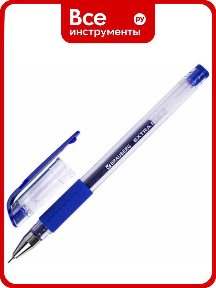 Гелевая ручка с грипом Extra Gt Needle BRAUBERG, синяя, игольчатый узел 0,5 мм, линия 0,35 мм 12 шт 143916