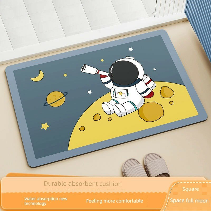 60x90cm Напольный коврик из диатомитовой глины для ванной комнаты с рисунком Космическая луна, квадратная форма,