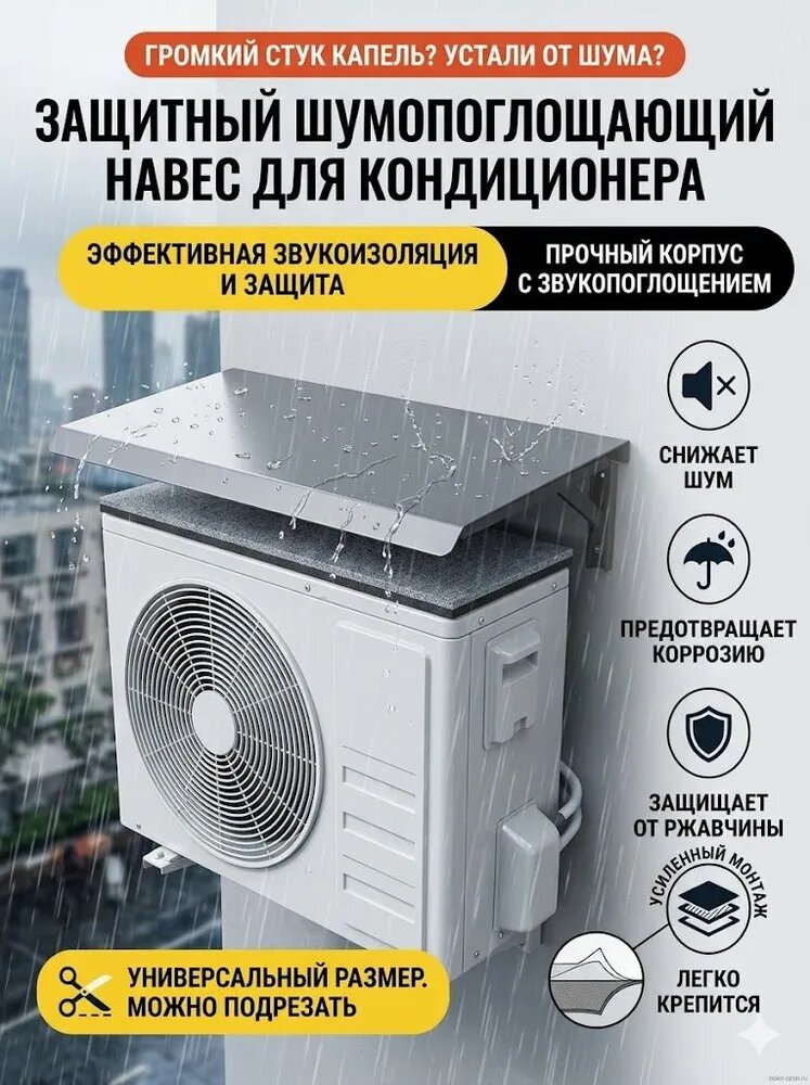 Козырек для кондиционера универсальный, защитный навес для внешнего блока сплит системы, шумопоглощающий экран от дождя, солнца, снега, капель и наледи