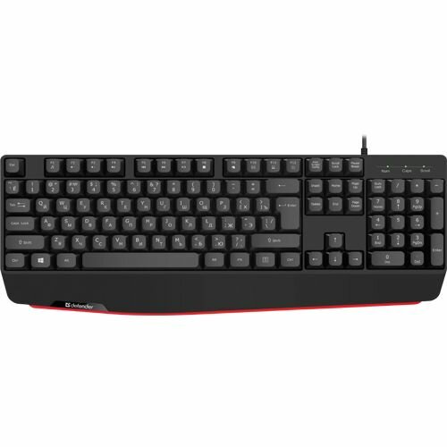 Клавиатура Defender Atom HB 546, 104 кнопки, 1.8м, встроенная подставка под запястья, чёрная