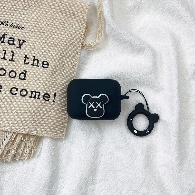 Силиконовый чехол MyPads для наушников Honor Choice Earbuds X / X2, с брелком мишка, с рисунком Мишка KAWS Кавс, черный