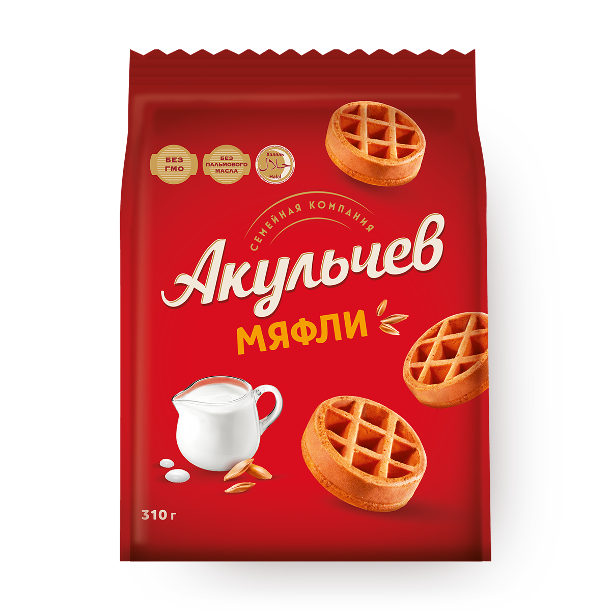 Вафли Акульчев Мяфли, сдобные, без ГМО и пальмового масла, 310 г