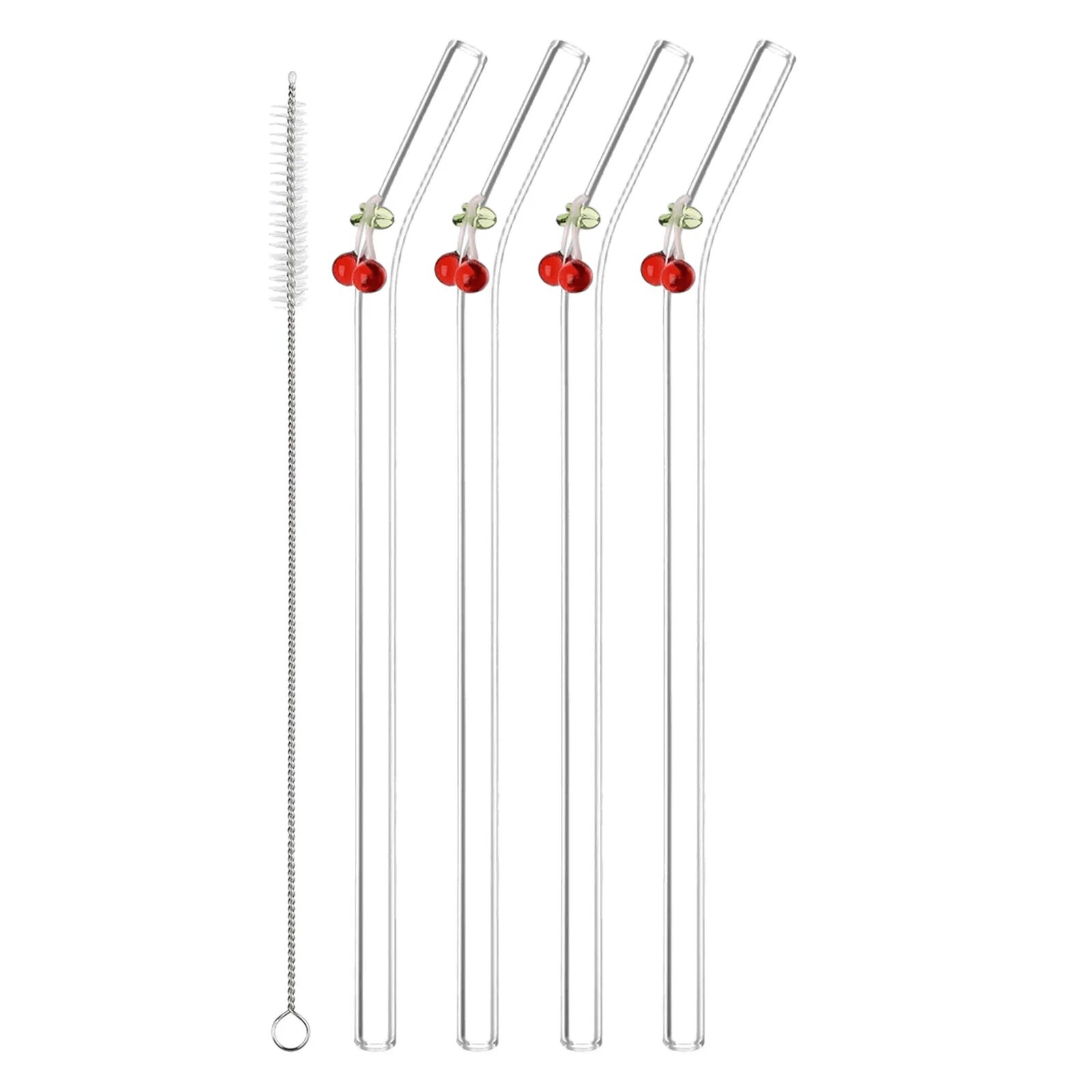 Многоразовые стеклянные трубочки 1/2/5 шт. Красный, 4 straws and 1 brush