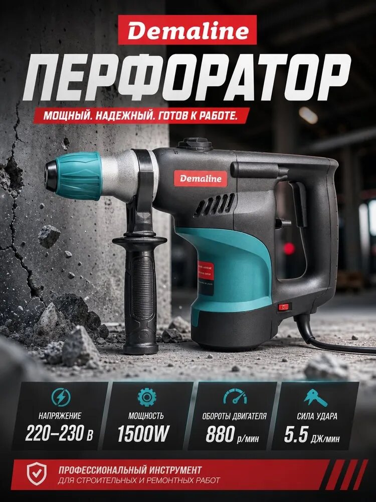 Перфоратор 3-х режимный Demaline AY-064 1300вт SDS PLUS с набором