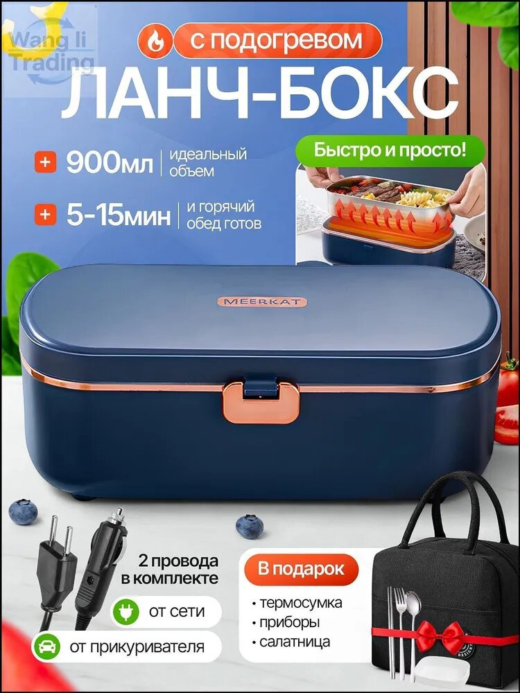 Электрический ланчбокс с подогревом от сети и прикуривателя, качественный