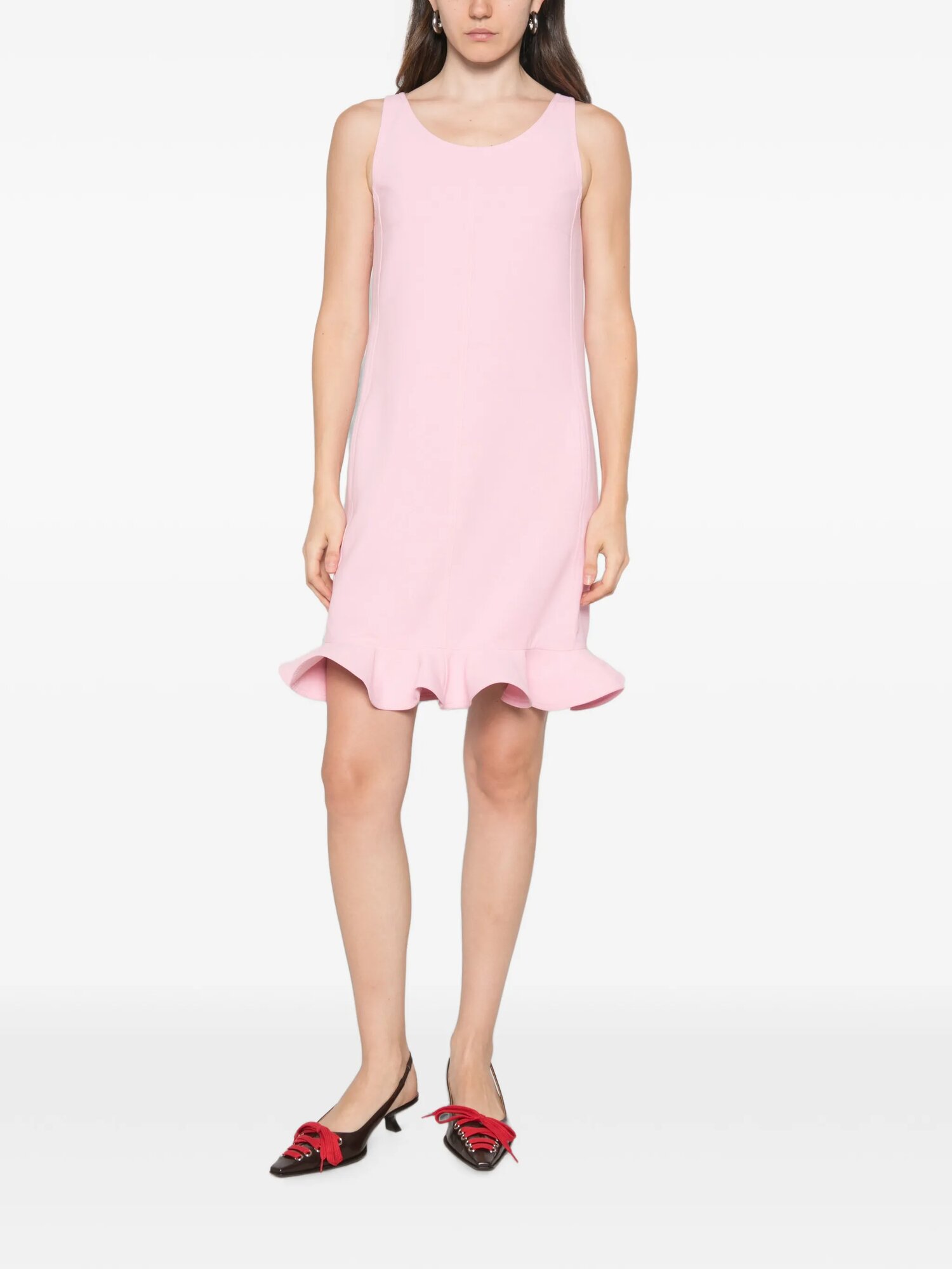 Платье MOSCHINO Ruffled sleeveless mini dress, размер 48, коралловый/розовый — фото 1