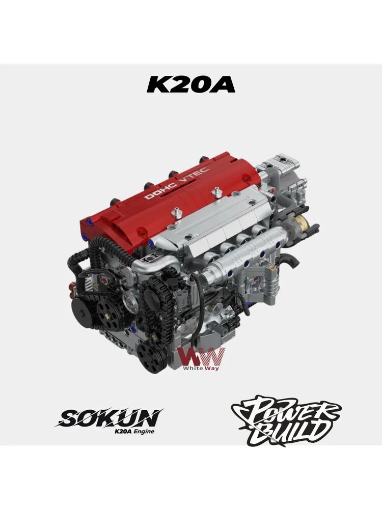 Конструктор Power Build, двигатель K20A, (974 дет.), Power Block PB8860, серия Engine, вращающиеся детали, без электромотора
