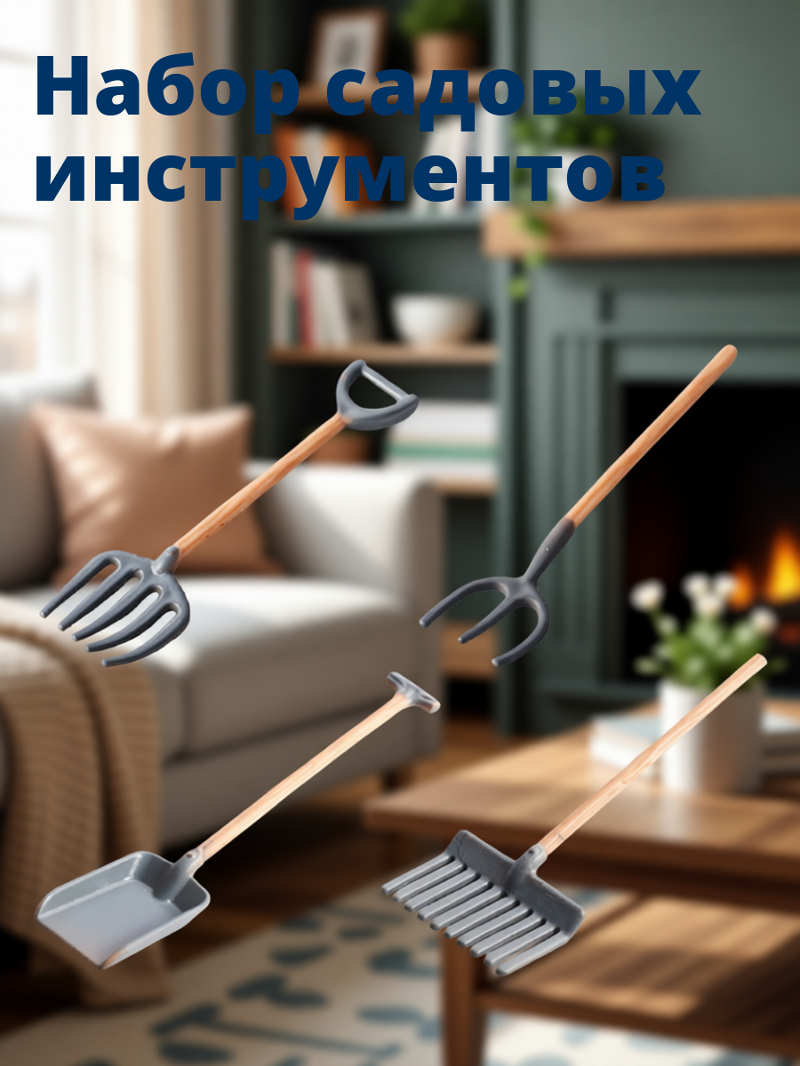 4 Пcs Игрушечные Инструменты Для Сада В Миниатюрном Домике Размер 8 5x1 9cm