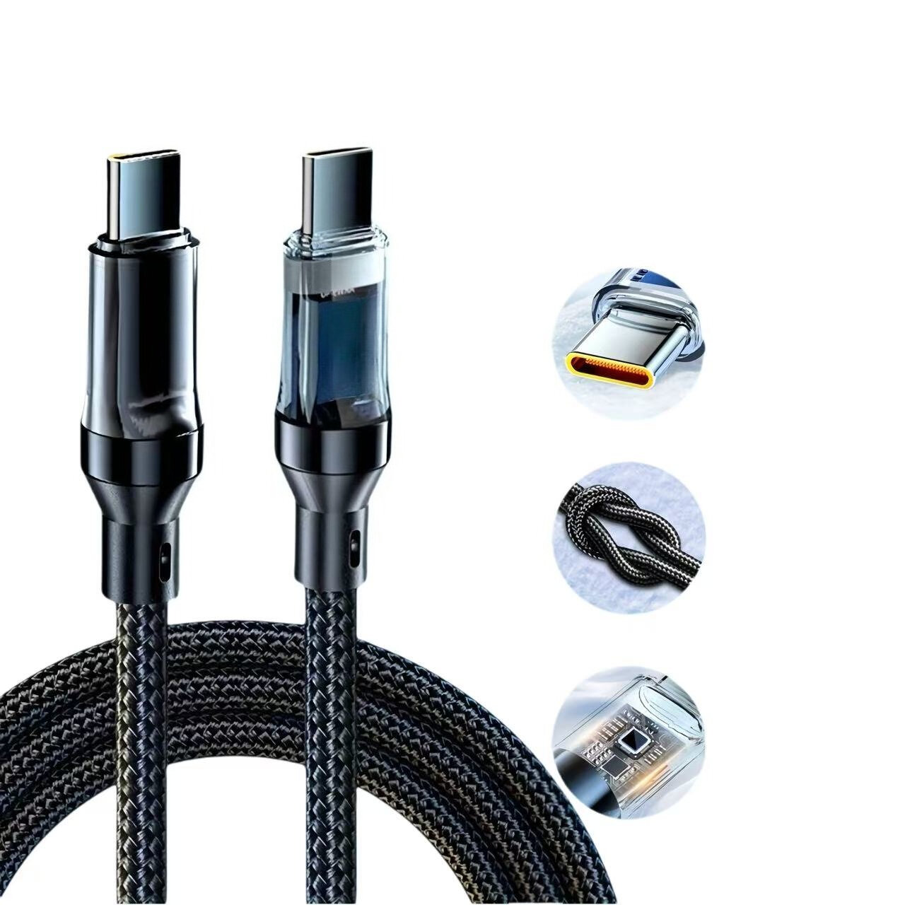 Кабель USB Type-C to Type-C с цифровым дисплеем, поддержка быстрой зарядки 120W (PD), длина 30 см