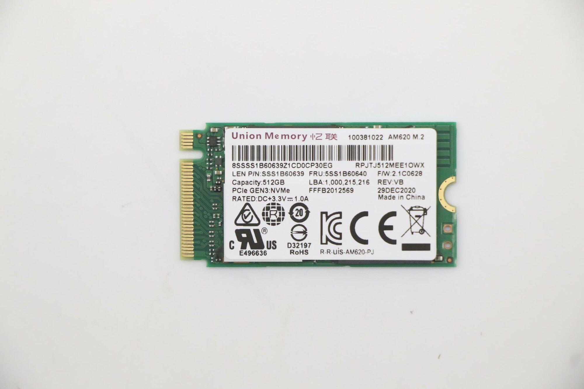 Накопитель SSD union memory am620 m2 SSD M.2 2242 NVME 512Gb, w1200/r2100, PCI-E 3x4