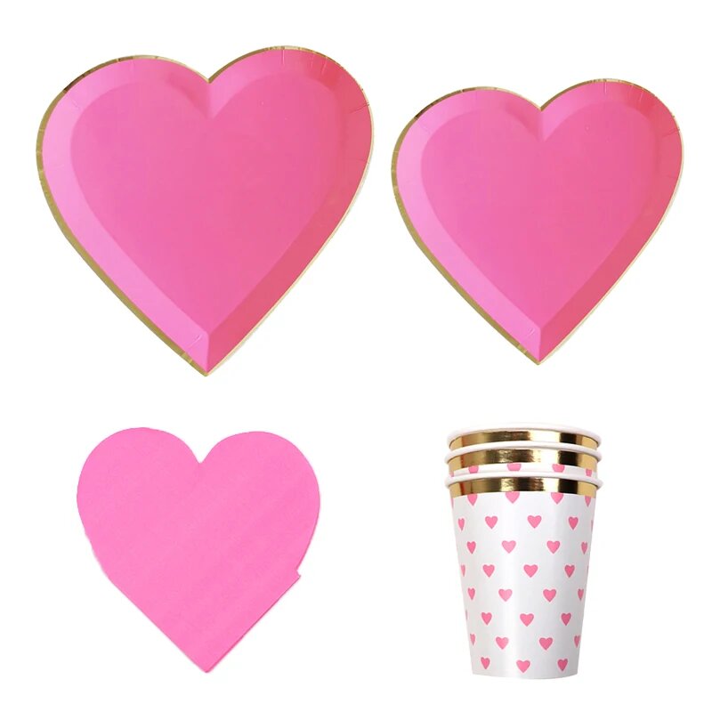 Одноразовая посуда в форме сердца, красная Розовый, 7inch plate 8pcs, Rose red