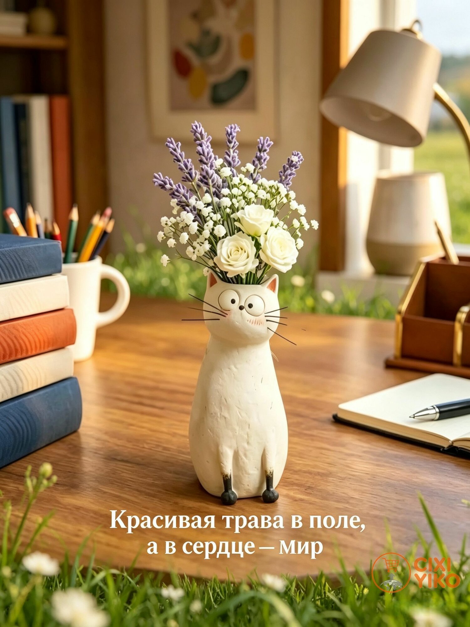 Ваза "Странный кот", 13 см , Смола, 1 шт — Вазы для цветов