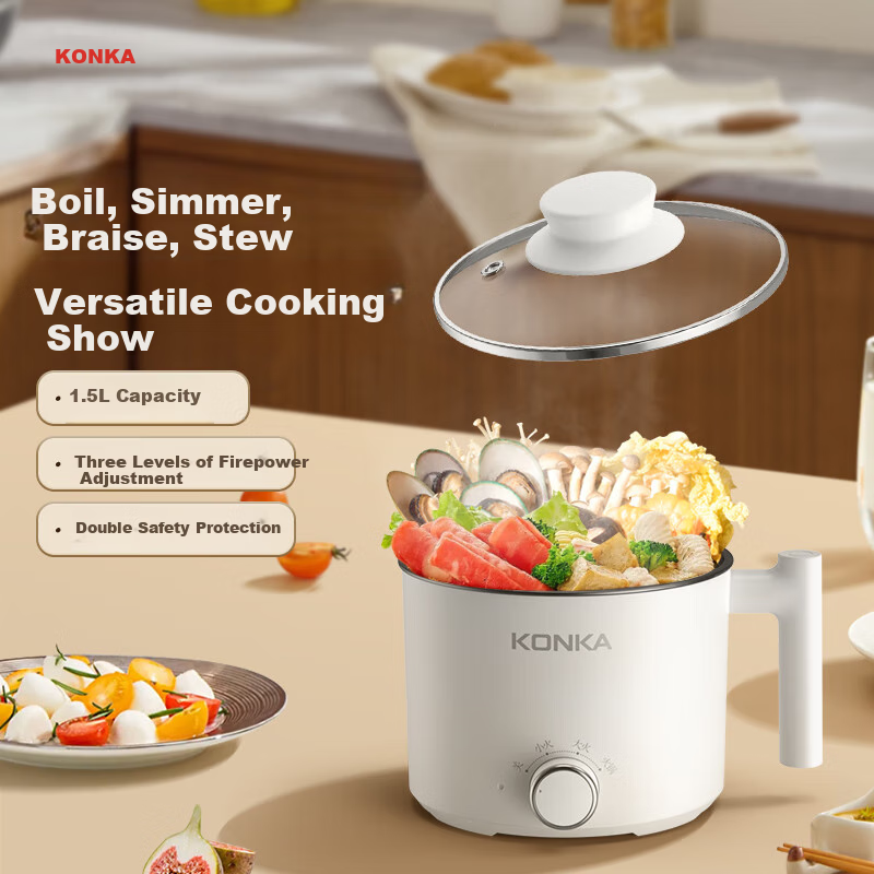 KONKA 1.5 л электрическая кастрюля с 3 режимами нагрева для домашнего использования Объем：Три регулируемых режима