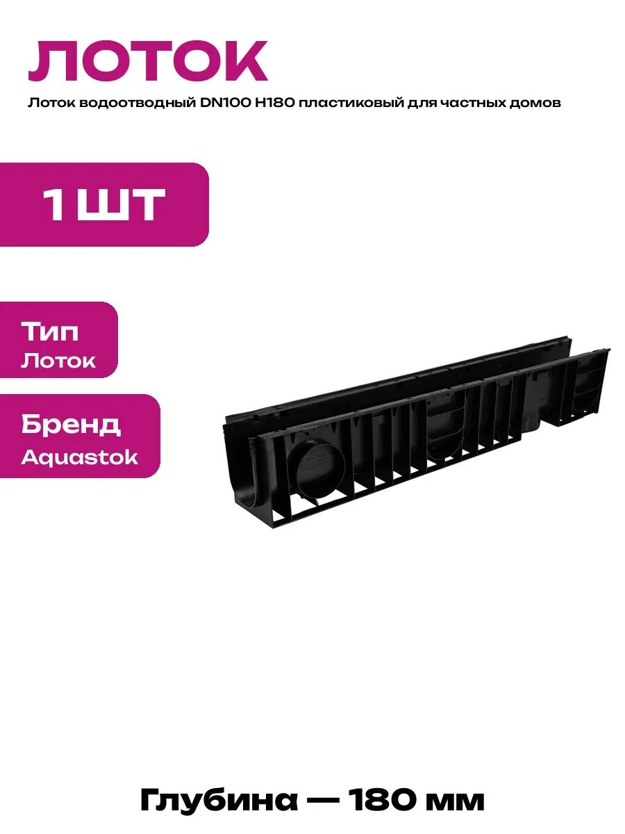 Желоб дренажный DN100 H180 пластиковый без крышки С250 Norma