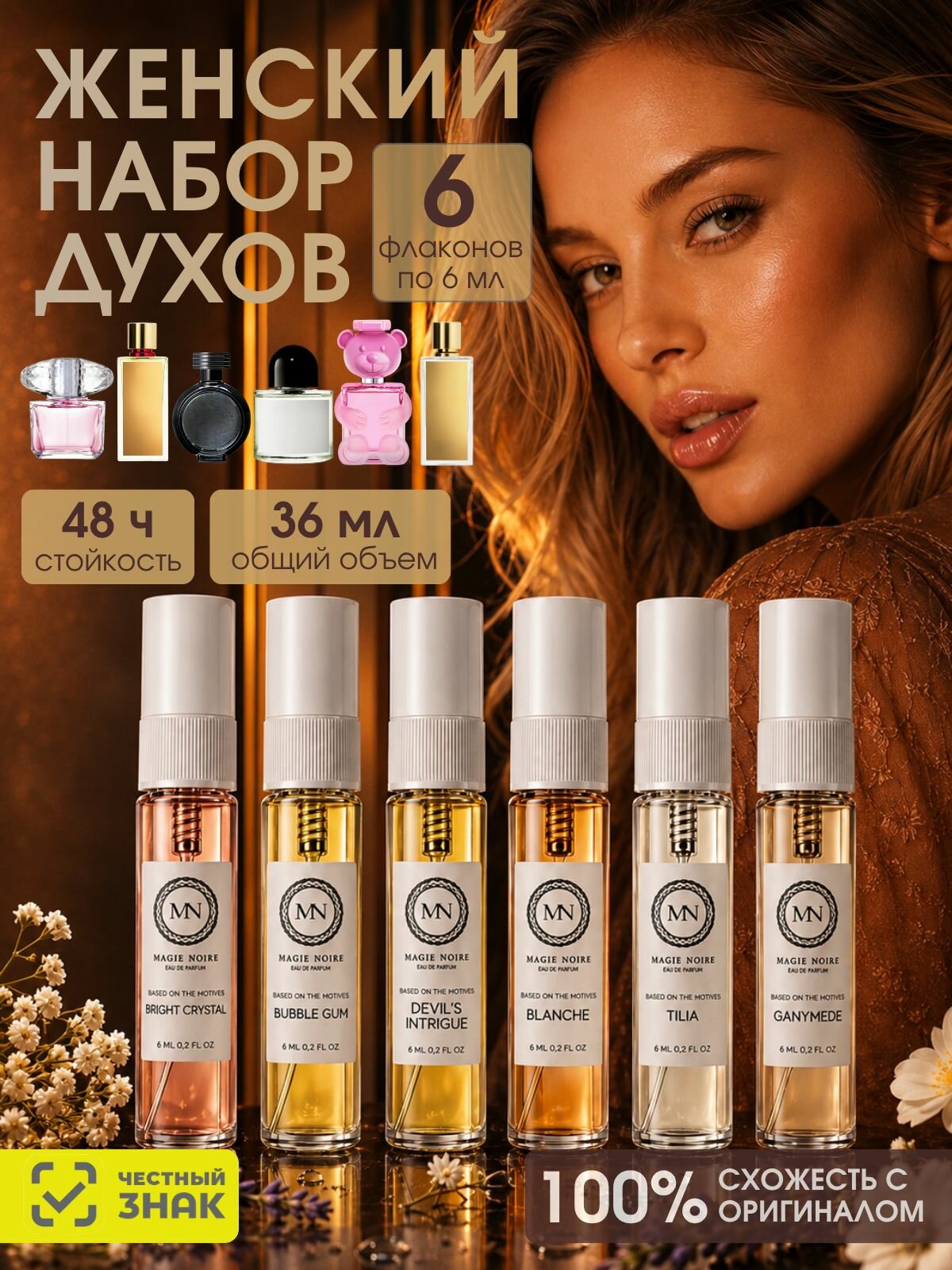 Духи женские стойкие набор пробников Magie Noire de parfum 36 мл стойкие пробники