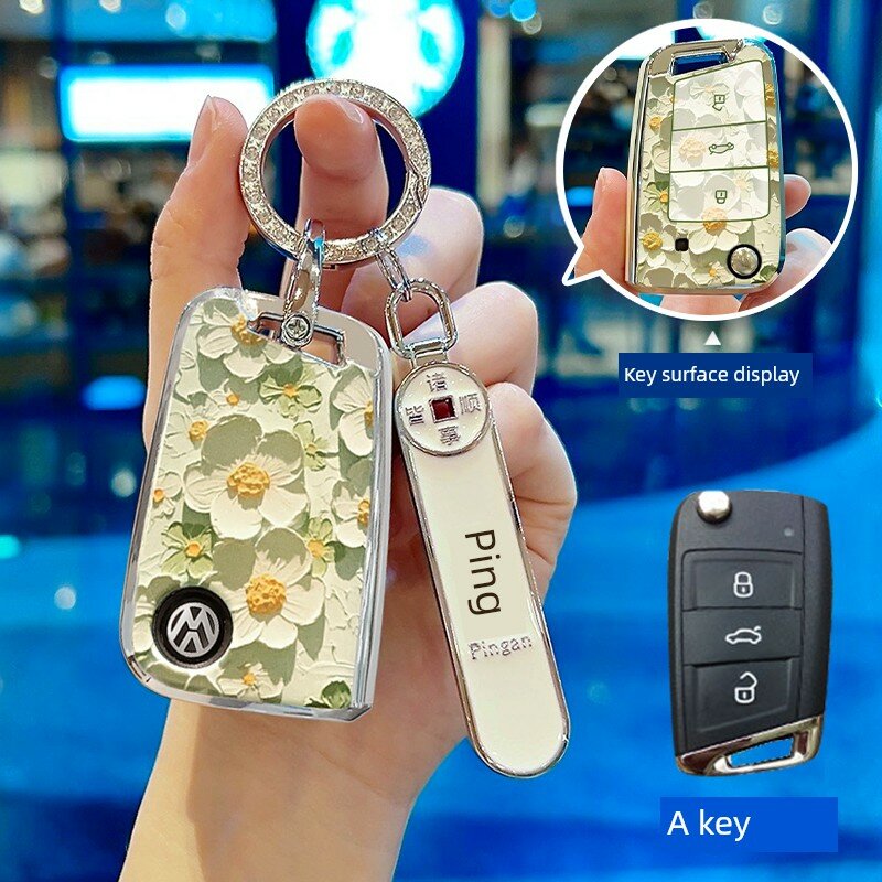 Ключевой брелок Volkswagen с масляной живописью цветка и счастливым номером для всех моделей автомобилей