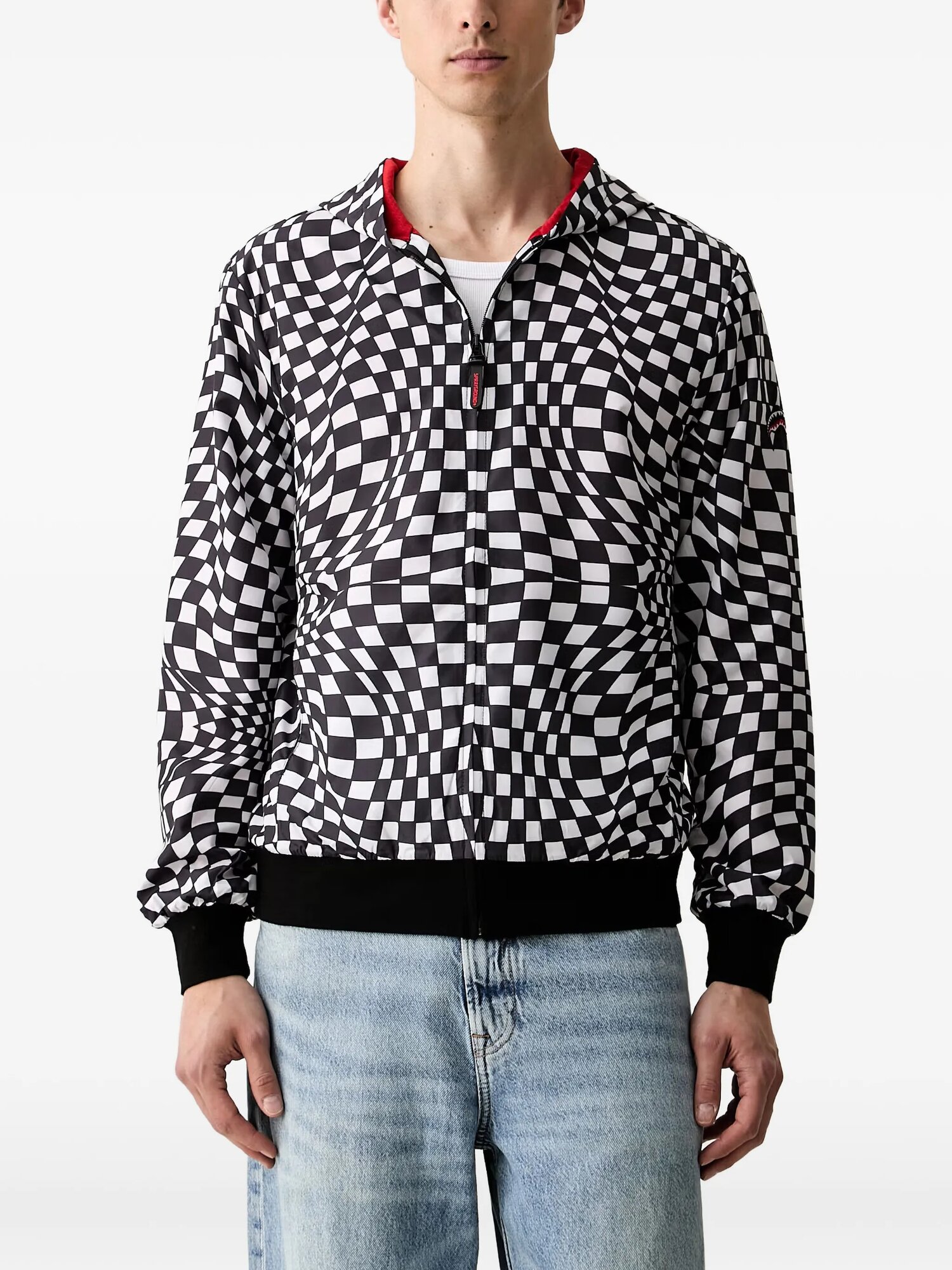 Куртка Checkerboard-print zip-up hooded jacket