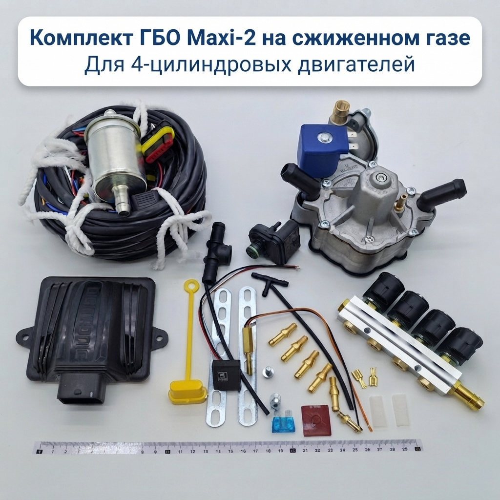 Комплект ГБО Maxi-2 AC 4 цилиндра LPG/CNG, подкапотный набор для переоборудования авто на газ