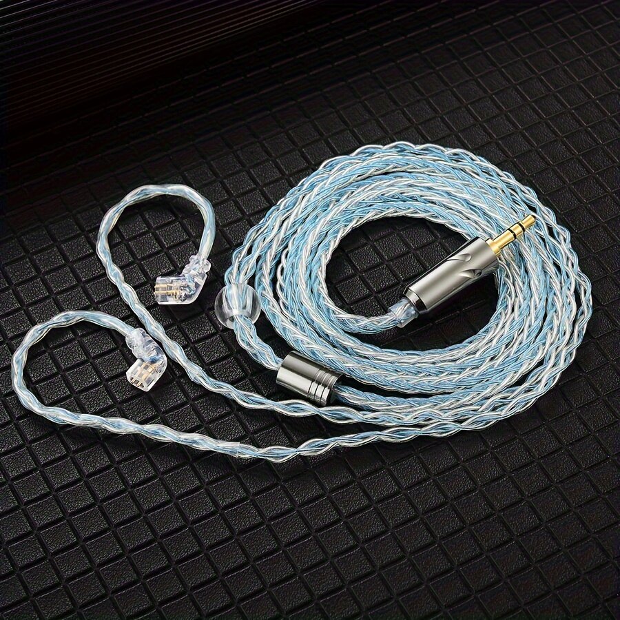 Кабель для наушников T1 8-жильный посеребренный 0.75мм 2Pin HiFi 3.5mm DJ Синий